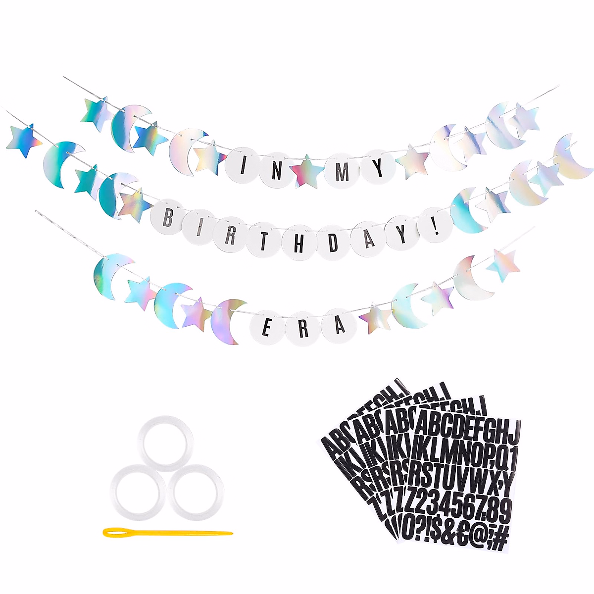 Friendship Bracelet Birthday Banner with Stars Moons Shape - Customizable Musical Birthday Bash Banner Bracelet Decor -Mermaid & Space Themed Parties, Gradient Colors