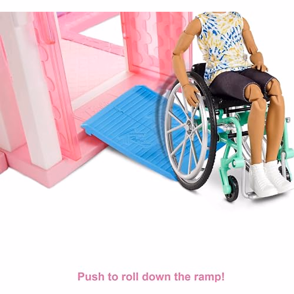 Barbie Ken Fashionistas Doll #167 with Wheelchair and Ramp Wearing Tie-Dye Shirt, Black Shorts and Accessories (Amazon Exclusive)