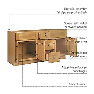 Design House Brookings 60 Inch Bathroom Vanity, Ready to Assemble, Modern Birch, 599019-MBH