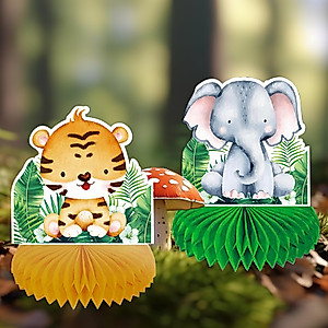 LLMSIX 9 Pcs Safari Honeycomb Centerpieces Jungle Baby Shower Decorations Safari Centerpieces for Tables Jungle Safari Animal Honeycomb Centerpieces for Jungle Safari Themed Birthday Party Supplies