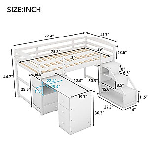 DEYOBED Twin Size Wooden Loft Bed Frame with Movable Desk and Storage Staircase - Elevate Sleep and Organization for Kids and Teens