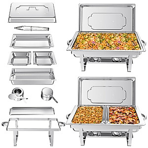 Lifezcime 4 Pack Chafing Dishes Buffet Set 8QT Stainless Steel Chafer, Foldable Food Warmers with Full Size Pan & Half Size Food Pans, Serving Tongs for Weddings, Party, Banquet,Catering,Buffet