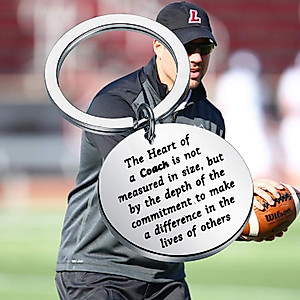 LQRI Thank You Coach Keychain Coach Gift The Heart of a Coach is Not Measured in Size Coach Appreciation Gift for Cheer Coach Cheerleading Swimming Basketball Baseball Coach (sliver)