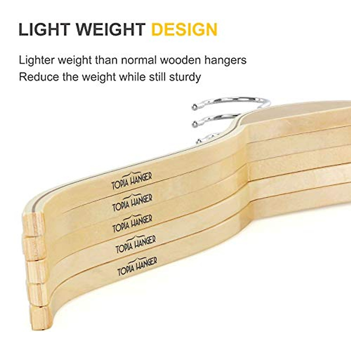 TOPIA HANGER Slim Natural Wood Hangers with Extra Soft Non-Slip Rubber Grips, 18-Pack High-Grade Fashion Hanger No Shoulder Bump for Sweater, Camisole, Jacket, Dress, Coat -CT16N