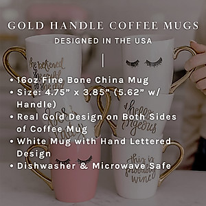 Sweet Water Decor Eyelashes Pink Coffee Mug | 16oz Mug with Gold Handle | Embellished with Real Gold | Gifts for Mom, Wife, Sister, Friend