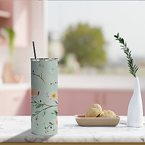 Tumbler with Lid and Straw Cartoon Bird on Branch thermos coffee travel mugcute cups 20 oz insulated tumbler for Daily Holiday Decor Gift coffee cup