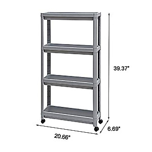 Jinby Slim Laundry Cart 4 Tier Mobile Shelving Unit Slide Out Storage Shelves for Kitchen Bathroom Laundry Narrow Places(Grey)