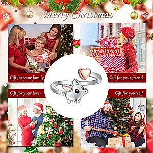 Mic Tai 925 Sterling Silver Pig Rings - Cute Heart Animal Adjustable Thumb Ring Jewelry Gift for Women
