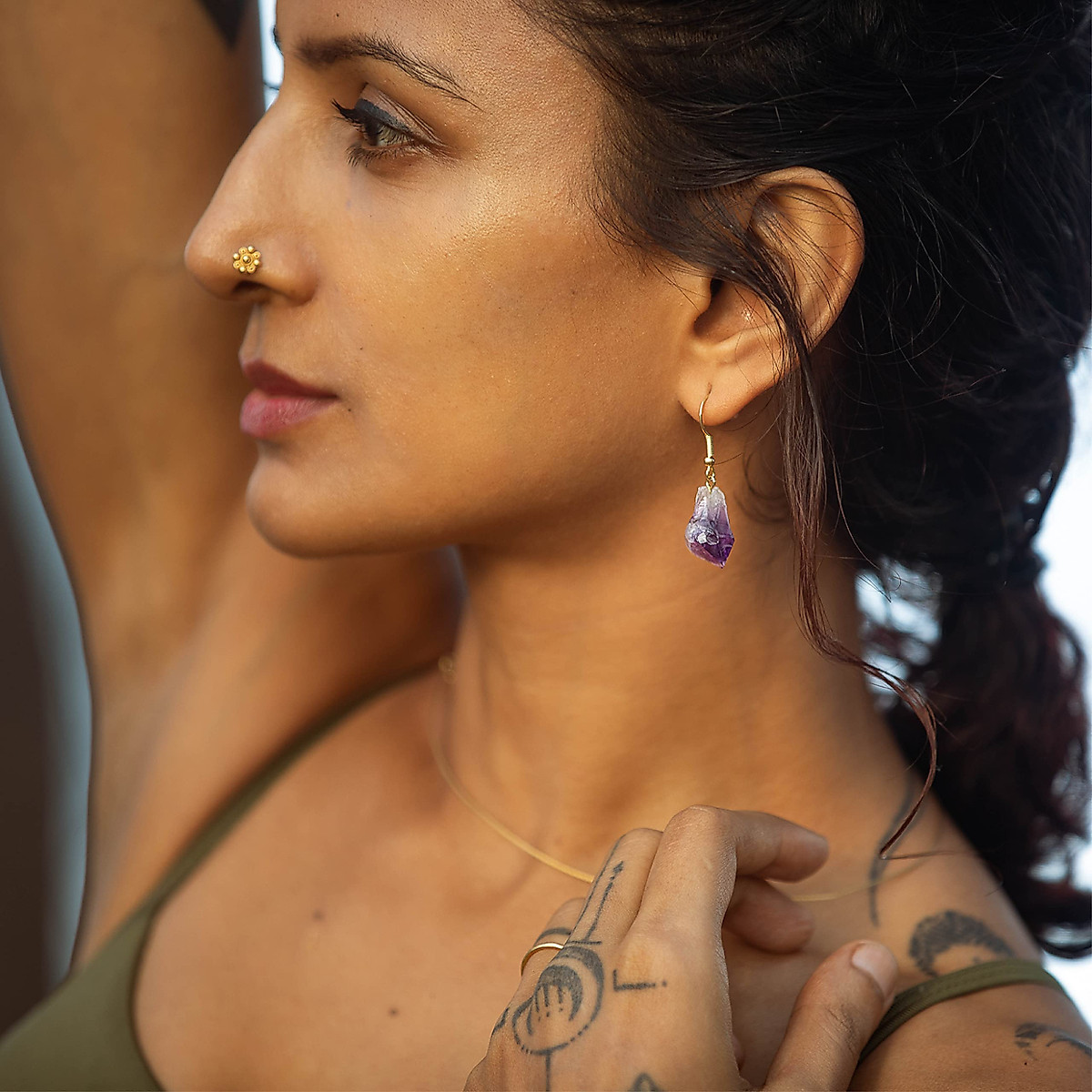 Ayana Crystals Raw Amethyst Earrings – Genuine February Birthstone Jewelry, Natural Raw Amethyst Stones for Emotional Balance, Spiritual Uplift, Handmade Purple Earrings for Women, Healing Crystal