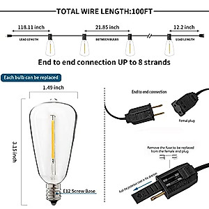 Svater Outdoor String Lights 100ft ST38 Patio String Lights with 52 Waterproof Shatterproof LED Bulbs(2 Spare) Connectable Lights for Outside Backyard Garden Porch