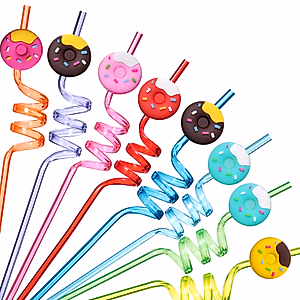 Donut Straws Party Favors for Donut Party Supplies,Donut Grow Up Theme Birthday with 2 Cleaning Brush (24 +2)
