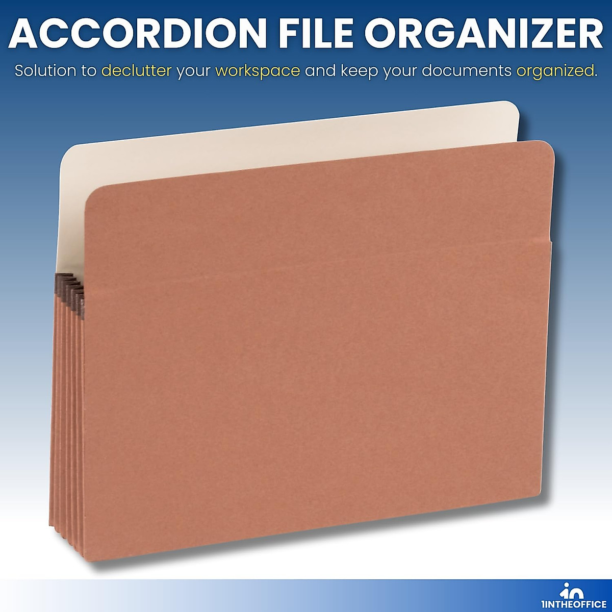 1InTheOffice Expanding File Pockets, Accordion File Organizer, Letter Size, Brown Redrope, 8 1/2" x 11", 1200 Sheet Capacity, 5 1/4", 10 Pack