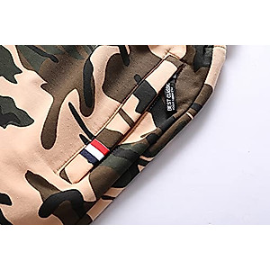 Big Boy's Cotton Casual Classic Fit 8 Inch Inseam Elastic Waist Knit Shorts with Drawstring Pockets Youth 14 Khaki Camouflage