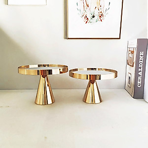 8 Inches 20cm Gold Round Mirror Cake Stand Cupcake Stands Metal Pedestal Holder, Party Dessert Cheese Display Plate for Wedding Party Birthday Baby Shower Celebration Home Decoration