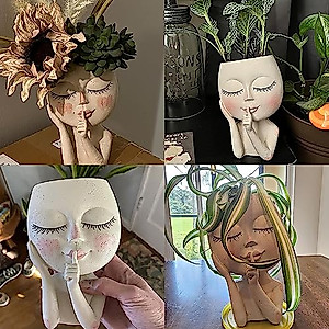 TIMCHASER Face Planter Pots Head Planter, Cactus Succulent Planter, Unique Closed Eyes Face Flower Pot Head Planter for Indoor and Outdoor Plants with Drainage Hole, Flower Pots(Light)