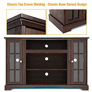 HolliWill 48" Glass Door TV Stand, Farmhouse TV Stand for 55 inch TV, Modern TV Console with Storage Cabinet, Small Entertainment Center and Ideal Media Storage for Living Room,Brown