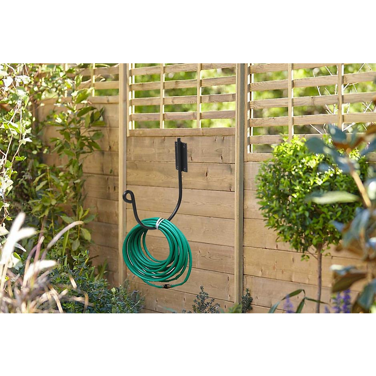 The Metal Magician Garden Hose Holder Wall Mounted Water Pipe Hanger Heavy Duty Metal Pipe Hook for Outside Yard Ideal for Extension Cords, Ropes (Black) (Hose Hook)