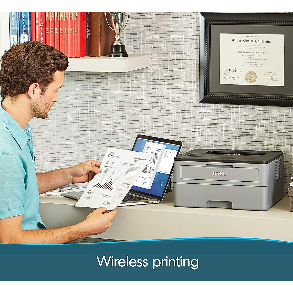 Brother HL-L23 50DW Series Compact Wireless Monochrome Laser Printer - Mobile Printing - Auto Duplex Printing - Up to 32 Pages/min - Up to 250 Sheet Paper - 1-line LCD Display + USB-C Adapter