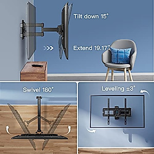 PERLESMITH TV Wall Mount Swivel Tilt for 32-55 inch LED LCD OLED Flat Curved TV Screen, Full Motion TV Mount Bracket with Articulating Arm Perfect Center Single Stud up to 70lbs VESA 400x400mm, PSMFK7