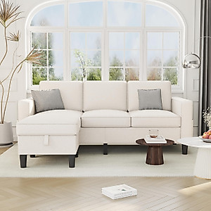 Yattem 78'' Convertible Sectional Sofa Couch：Beige L-Shaped Couches for Living Room with Reversible Chaise—3-Seat Modern Linen Sectional Couches for Living Room/Apartment/Studio/Small Space