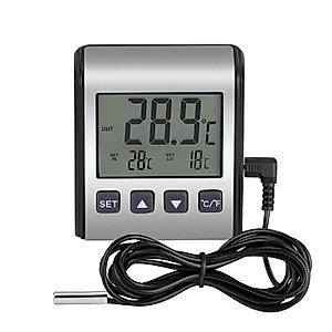 Refrigerator Thermometer,frdge Thermometer,Freezer Thermometer, Extra Sensor,Big LCD,Stainless Panel