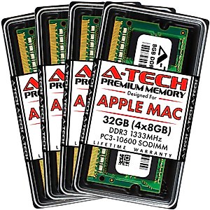 A-Tech 32GB (4x8GB) RAM for Apple iMac (Mid 2010 27 inch 4-Core, Mid 2011 21.5/27 inch) | DDR3 1333MHz PC3-10600 204-Pin SODIMM Memory Upgrade Kit