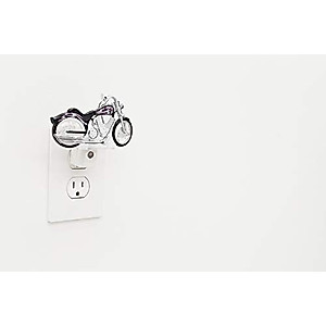 GE LED Motorcycle Night Light, Plug-In, Dusk-to-Dawn Sensor, Auto On/Off, Energy-Efficient, Soft White, Flames & Chrome Design, Ideal for Bedroom, Playroom, Bathroom, & More, Black/Silver, 10904