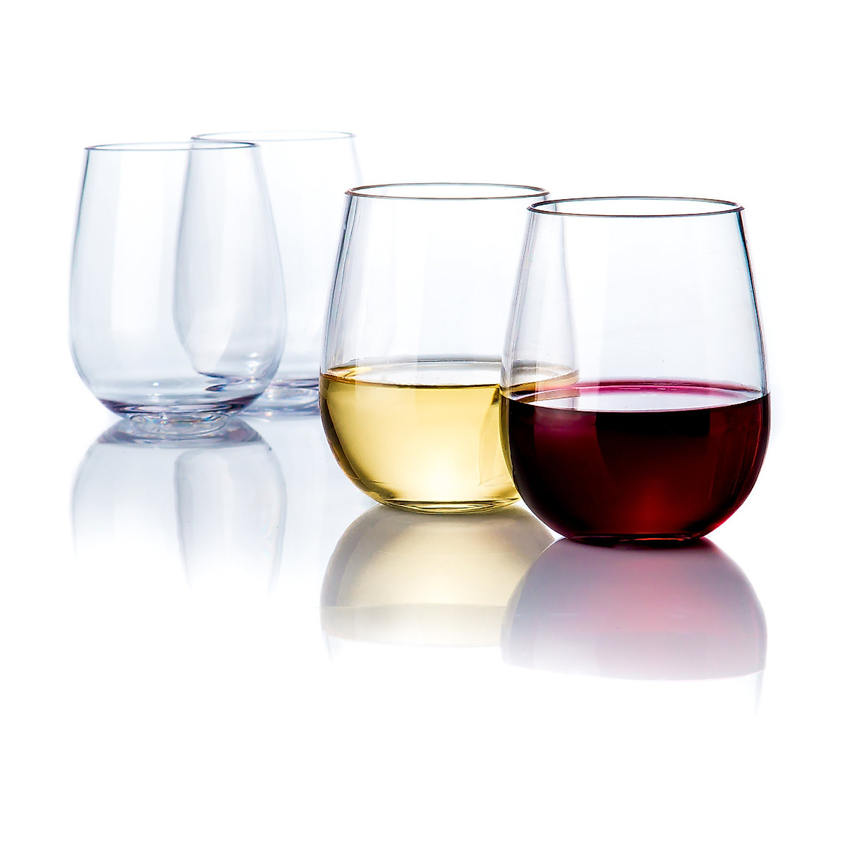 Elegant Stemless Plastic Wine Glasses by Savona | Unbreakable Wine Glasses | Ideal for Indoor/Outdoor Use | Dishwasher Safe | 100% Tritan Shatterproof Wine Glasses | Set of 4
