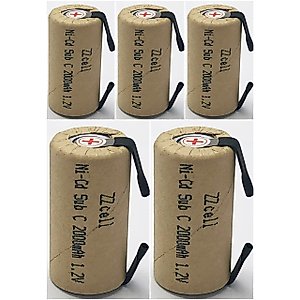 5X ZZcell Sub C Batteries with Tabs Rechargeable for Power Tools 10C Discharge Rate Nicd 1.2V 2000mAh Pack of 5