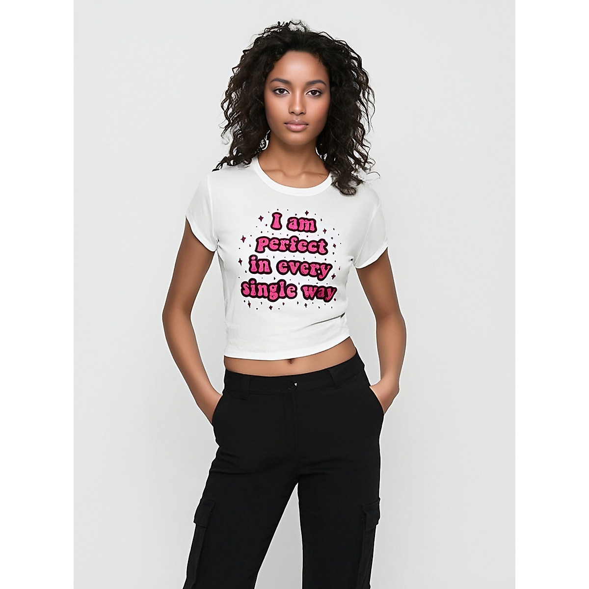 Baby Tees for Teen Girls Y2K Letter Print Crop Top Grunge Women T-Shirt Small
