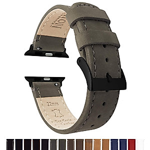 BARTON WATCH BANDS 42mm/44mm/45mm/49mm Espresso Brown - Top Grain Leather Watch Bands Compatible with all Apple Watch Models - Black Hardware