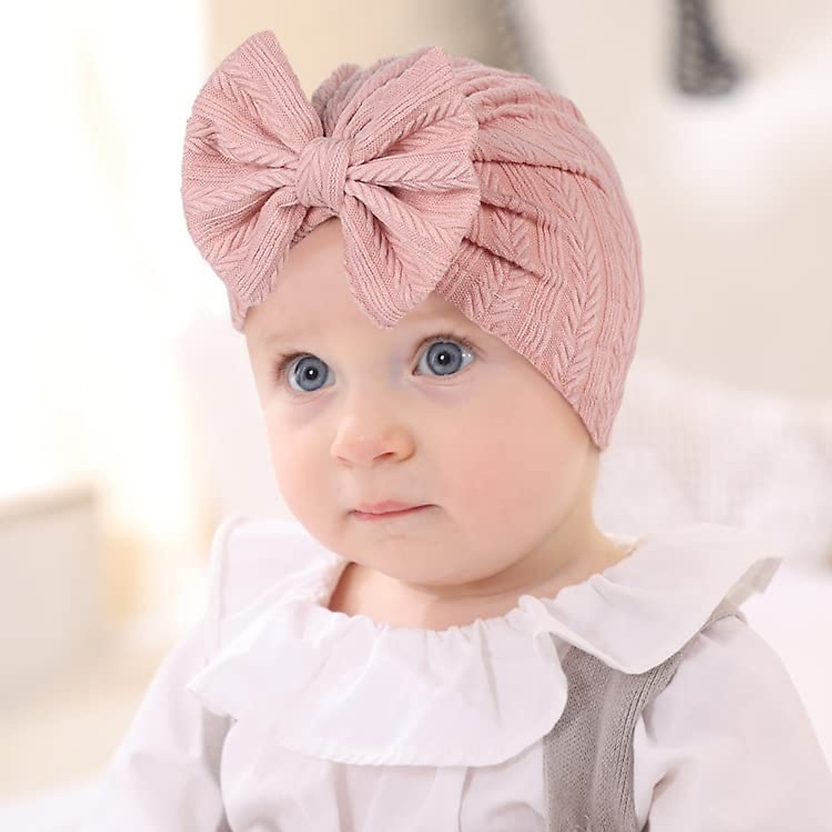 Yili Maizi Newborn Baby Toddler Cotton Hat Baby Girl Knotted Hat Cute Donut Soft Turban Bow Cap Set