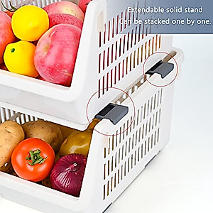 Baffect Pantry organizers, set of 3 Plastic Basket with rollers, Stackable Storage Bins for onions and potatoes (Beige)