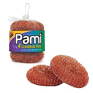 PAMI Heavy-Duty Copper Scrubbing Pads - Copper Wool Pad Dish Scrubbers for Dirt, Grease & Grime- Metal Scrubber Sponges for Kitchen & Bathroom- Copper Scouring Pads for Pots & Pans (4)