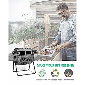 Garden Compost Bin from BPA Free Material, Dual Rotating Outdoor Composting Tumblers (43 Gallon,Black)