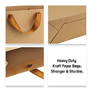 BagDream Gift Paper Bags 10.6x3.1x8.3 Gift Bags 50Pcs Heavy Duty Kraft Brown Paper Bags with Handles Soft Cloth, Party Favor Bags Shopping Bags Retail Merchandise Bags Wedding Party Gift Bags