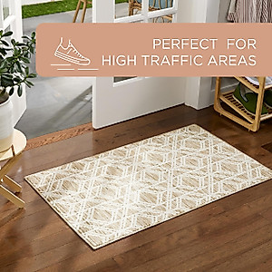 TOWN & COUNTRY EVERYDAY Walker Modern Diamond Everwash™ Washable Multi-Use Decorative Rug, Tufted Kitchen Runner Rug, Low-Profile Door Mat, Bath Rug with Non-Slip Backing, Beige, 24"x72"