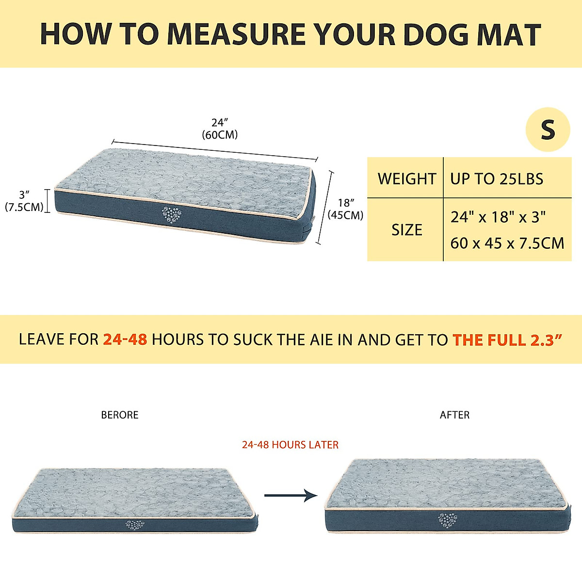 VANKEAN Waterproof Dog Crate Pad Bed Mat Reversible (Cool & Warm), Removable Washable Cover & Waterproof Inner Lining, Pet Crate Mattress for Cats and Dogs, Joint Relief Dog Bed for Crate, Navy/Grey