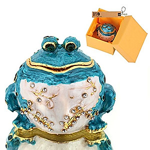 YU FENG Hinged Frog Trinket Jewelry Box Crystal Jeweled Small Cute Frog Animal Figurines Collectible