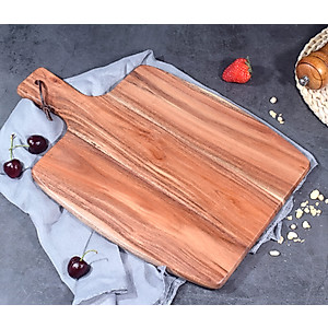 AMPSEVEN Large Acacia Wood Cutting Board with Handle - Wooden Chopping Board Charcuterie Board for Meat Vegetables Fruits Cheese Serving Kitchen Decor Countertop (15.7" x 10.6”)