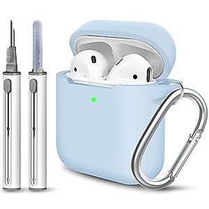 Woyinger AirPods Case Cover, Comes with a White Cleaning Pen，Soft Silicone Protective Cover with Buckle for Women Men Compatible with Apple AirPods 2nd 1st Generation Charging Case, Front LED Visible
