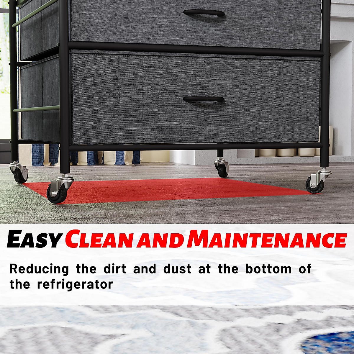 Alavoco Mini Fridge Stand, 120LBS Mini Fridge Table, 2 Drawer Fridge Cart, Mini Fridge Stand with Storage, Metal Frame Iron Top, 4 Swivel Wheels for Home Kitchen, Black