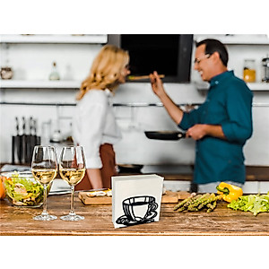 MAINFOR 2 Pcs Napkin Holders for Table, Black Farmhouse Kitchen Cocktail Dining Paper Napkin Holder, Stainless Steel Napkin Dispenser Holder (Coffee Cup Theme)