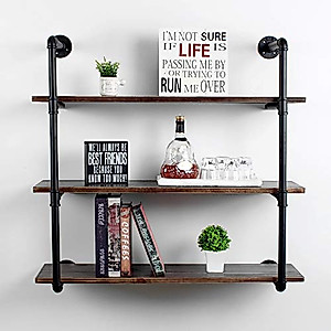 Weven 36" Industrial Pipe Bookshelf Wall Mounted,3 Tier Rustic Floating Shelves,Farmhouse Kitchen Bar Shelving,Home Decor Book Shelves,DIY Bookcase,Hanging Wall Shelves,Black