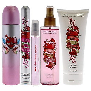 Cuba Cuba Must Have Heartbreaker Women 5 Pc Gift Set 3.4oz EDP Spray, 1.17oz EDP Spray, 0.5oz EDP Spray, 6.7oz Body Spray, 6.7oz Body Splash I0120738