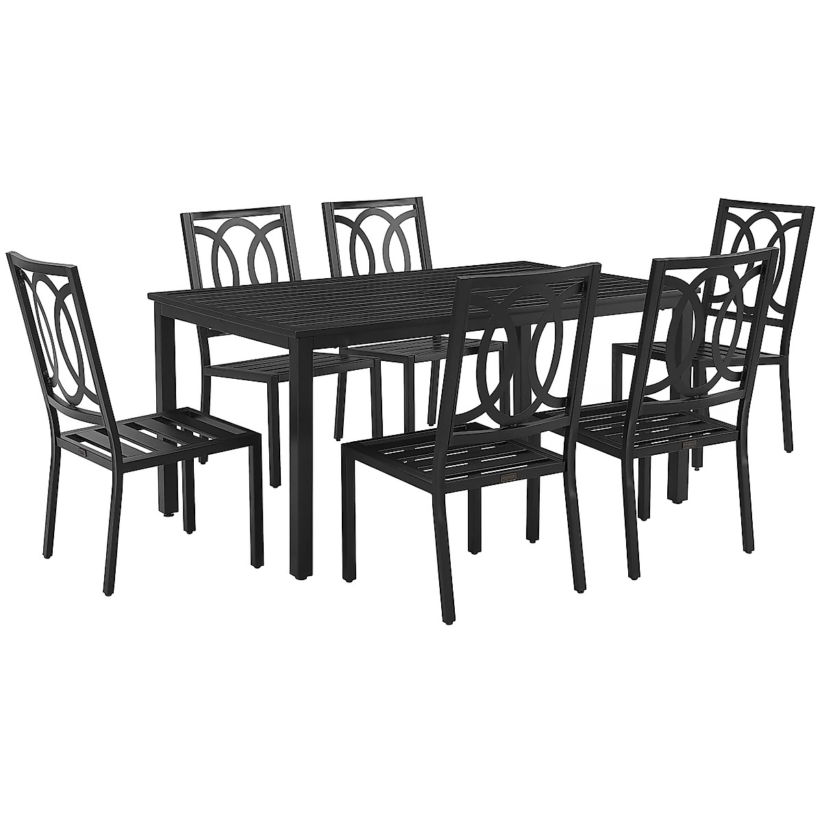 Crosley Furniture Chambers 7-Piece Outdoor Dining Set for 6, Patio Table and Chairs for Backyard, Deck, Matte Black with Creme Cushions