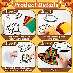 Gueevin 18 Sets Thanksgiving Stained Glass Effect Paper Suncatchers Thanksgiving Suncatcher Kit DIY Suncatcher Paper with tissue paper and glue sticks for Children Window Classroom Arts and Crafts
