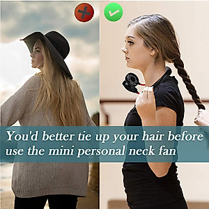 USB Neck Hanging Fan Personal Hands-Free Fan Neckband Fan - Rechargeable 2000mAh/Colorful LED/3 Speeds/360 Degree Headphone Design for Home, Sport, Camping, Beach, Travel, Office - Black