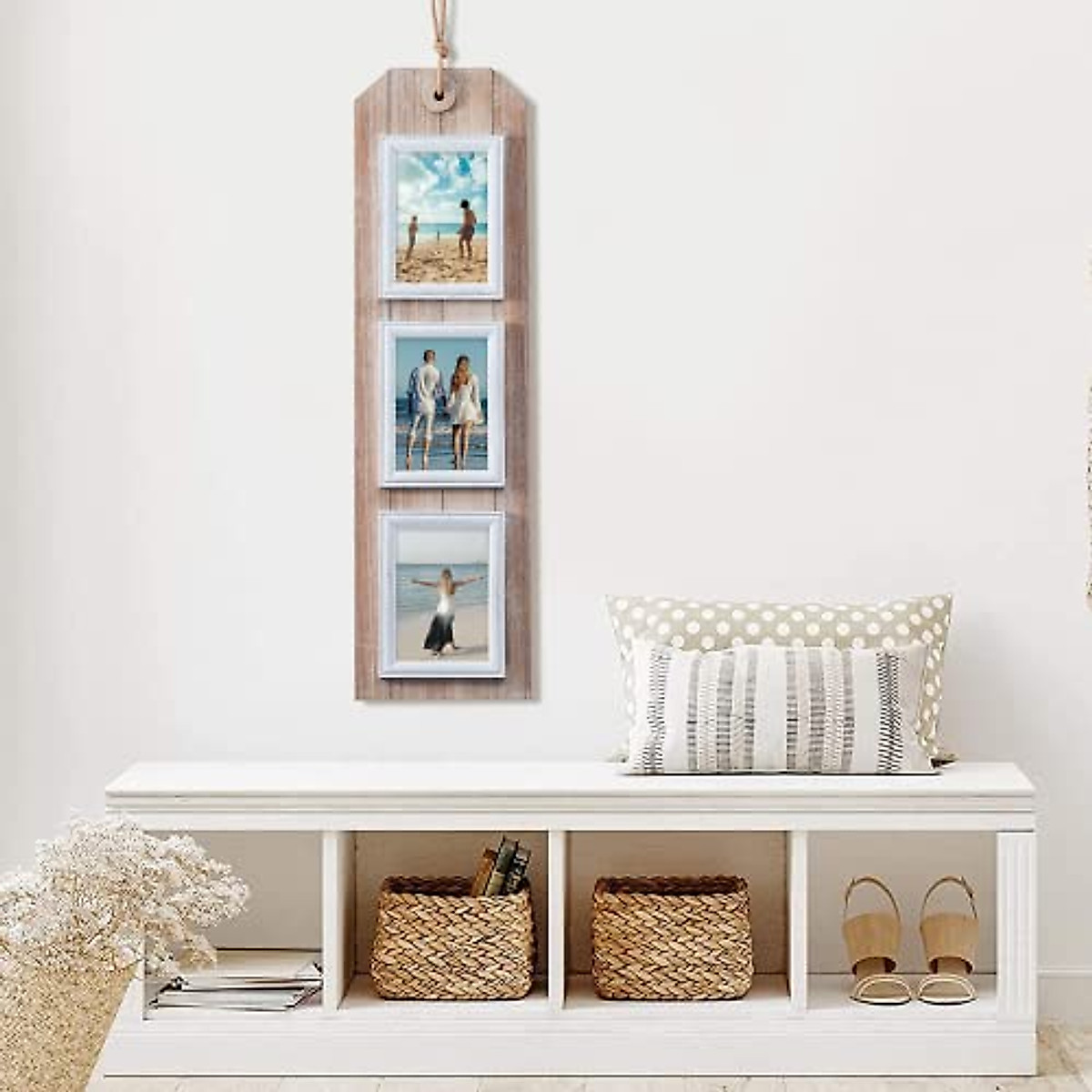 ABSWHLM 5x7 Hanging Picture Frames Rustic Solid Wood Photo Frames 3 Opening Picture Frame Display 4x6 Pictures with Mat or 5x7 Pictures Without Mat, Weathered Brown