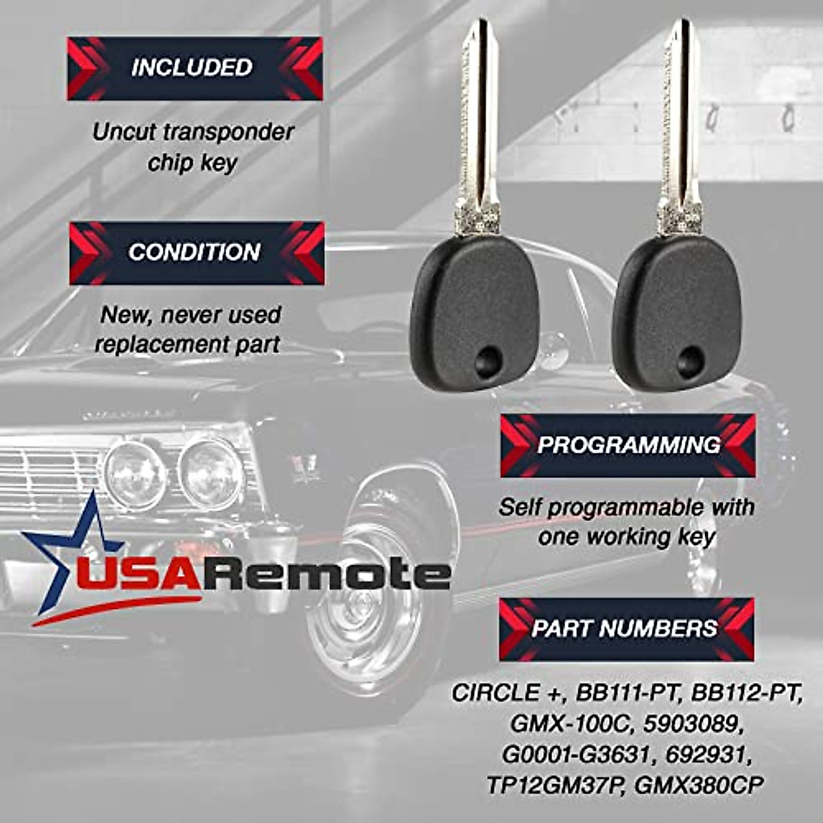 Car Key Fob Keyless Entry Remote with Ignition Key fits Chevy, Cadillac, GMC (OUC60270, OUC60221), Set of 2